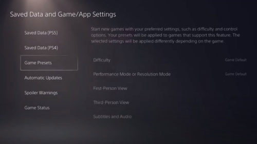 The PS5 Lets You Set Default Game Settings Such As Difficulty And ...